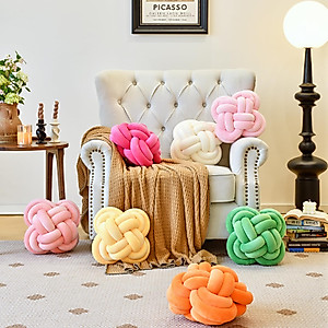 Xuyier Knot Pillow Ball, Decorative Throw Pillows with Velvet Fabric for Couch Bed, 12" Decor Knotted Square Floor Pillow Cushions for Living Room (12 Inches, Ivory White)