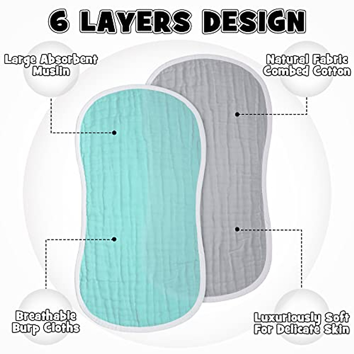 10 Pack Muslin Burp Cloths for Baby Girl Boy 6 Layers Thicken Soft Unisex Baby Burp Cloths Large Absorbent Muslin Burping Cloth Rags