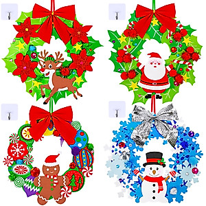 Winlyn 12 Sets Christmas Craft Kits Winter Crafts DIY 3D Christmas Wreath Ornaments Art Sets Santa Snowflake Snowman Christmas Foam Stickers Arts and Crafts for Kids Holiday Home Classroom Activities