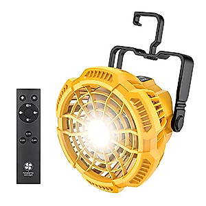 Portable Camping Fan with 9W LED Lantern, Powered by Dewalt 20V Li-ion Battery, Battery Operated Fan Ceiling Tent Fan with Hook, 180°Head Rotation Outdoor Rechargeable Fan for Hiking, Fishing, Travel