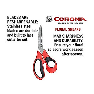 Corona Stainless Steel Floral Scissors, 3 Inch Blade, FS 4000, Red