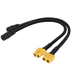AAOTOKK XT60 to DC Adapter Cable XT60 Bullet Connector Female to DC 5.5mm X 2.5mm Female Power Jack Adapter Cable for TS100 Soldering Iron, FPV Monitor Power,Drone Power Cord.(30 cm-2Pack)