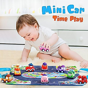 Kiddiworld Mini Car Toys for 1 Year Old Boy Gifts|12 Sets Baby Pull-Back Truck with Playmat and Storage Box for Toddlers Age 1-2|Baby Toys 12-18 Months|1st Birthday Gifts for One Year Old Infant Boy