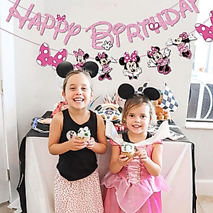 Pink Mouse Birthday Banner for Girls, Mouse Birthday Party Decorations Pink Mouse Themed Birthday Banner for Girl 1st 2nd 3rd Birthday Party Baby Shower Decorations