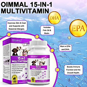 Dog Multivitamin Treats - 15 in 1 Multivitamin Tablets for Dogs with Glucosamine, Cranberry, Milk Thistle, Vitamins Supports Joint & Digestion, Skin & Coat - Peking Duck Flavor / 180 Chewable Tablets