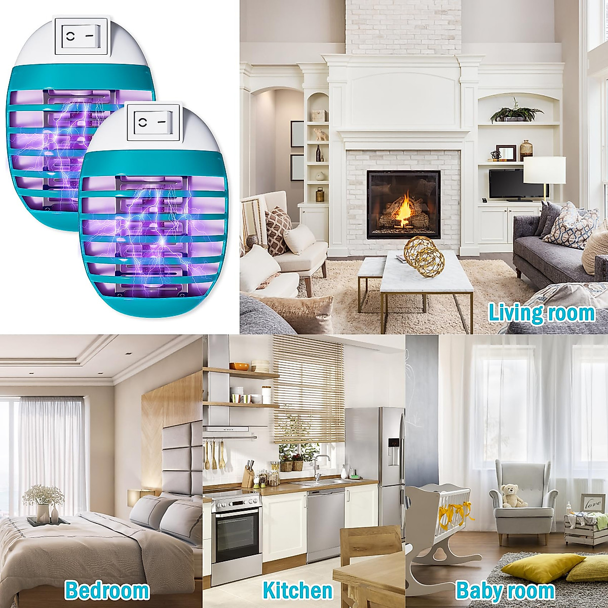 4 Pack Plug in Bug Zapper Indoor Flying Insect Trap, Electronic Mosquito Zapper Gnat Traps with LED Light for Patio, Bedroom, Kitchen, Office