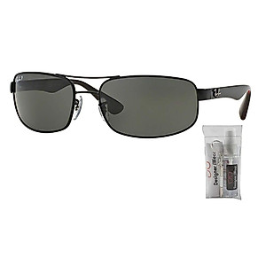 Ray-Ban RB3445 006/P2 61M Matte Black/Dark Grey Polarized Rectangular Sunglasses+ BUNDLE with Designer iWear Eyewear Kit