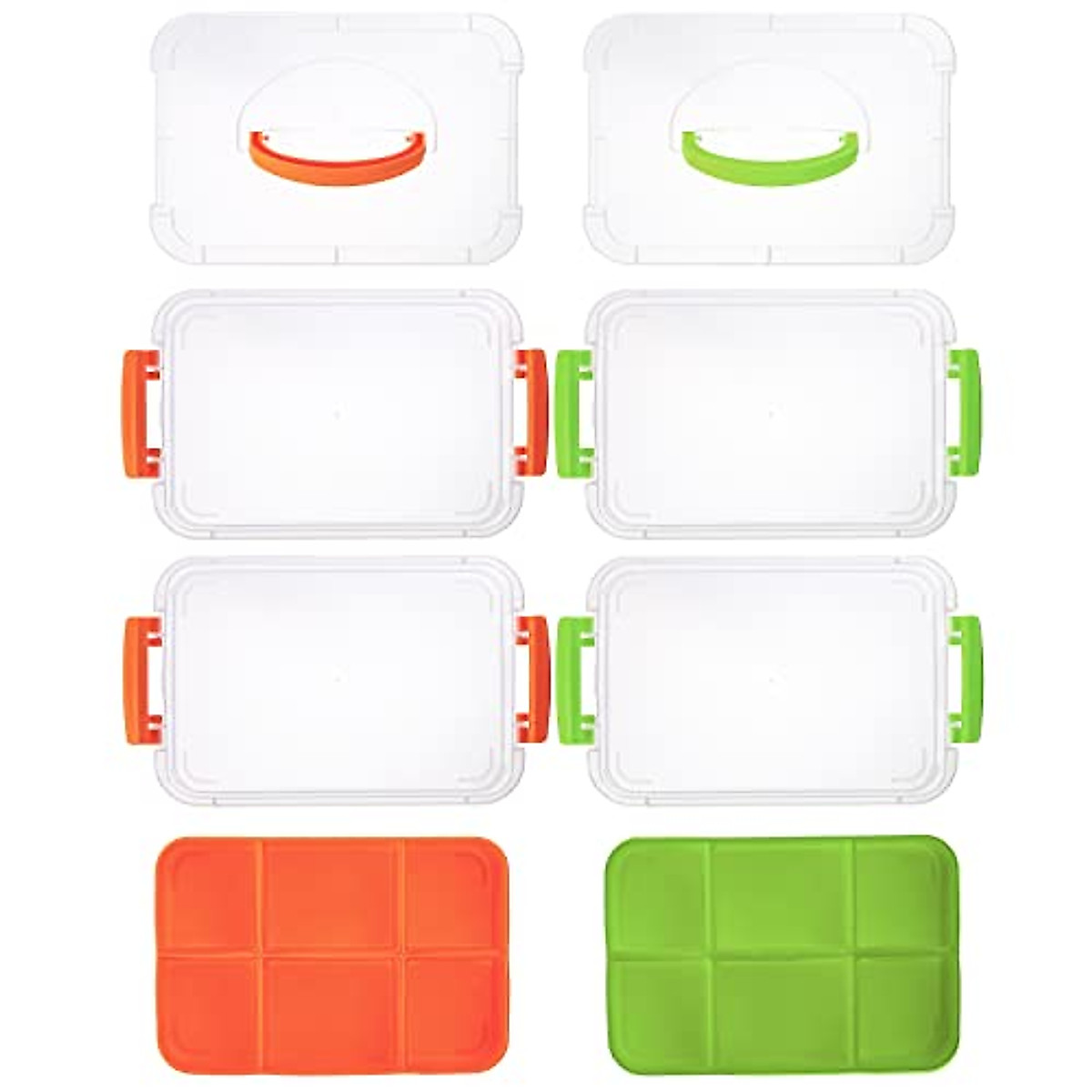Yesland 3 Layer Stack & Carry Box Set of 2, Small Plastic Dividing Storage Box with Removable Tray Arts and Crafts Organizer Storage Container Portable Sewing Box for Sewing, Green and Orange
