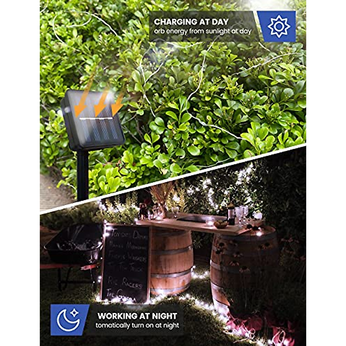 Solar Lights Outdoor, Solar String Lights Outdoor, Bryopath Solar Xmas Tree Lights Waterproof Copper Wire 33ft 100 LEDs Solar Fairy Lights for Garden Yard Party Christmas Decoration, Daylight White