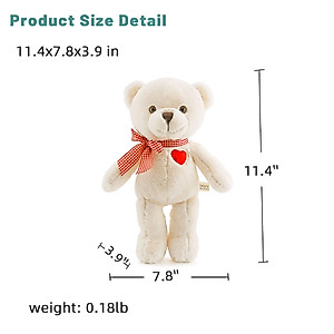 Adorlynetty 11.4” Small Teddy Bear with Heart Cute White Teddy Bear Stuffed Animals for Valentines Day Soft Stuffed Bear Plush Bear Plushie Toys Gifts for Girlfriend Boyfriend Kid