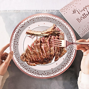 100Pcs Pink Birthday Plates rose gold plates and napkins party supplies for Girl Women