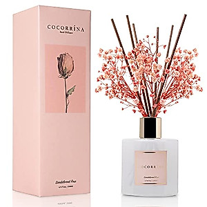 Cocorrína Premium Reed Diffuser Set with Preserved Baby's Breath & Cotton Stick Sandalwood Rose | 6.7oz Scent Fragrance Oil Diffuser for Bedroom Bathroom Living Room Home Décor