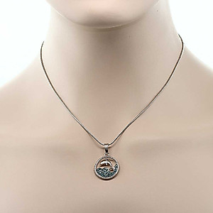 Gem Stone King Stunning Dolphin and Sea in a Circle with Blue Crystals Pendant 16 Inch Chain