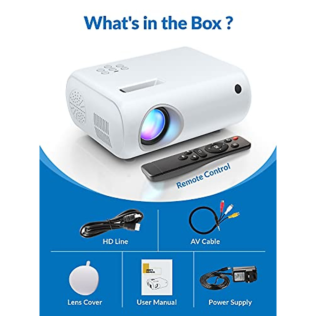 Mini Projector, CLOKOWE 2023 Upgraded Portable Projector with 7000 Lux and Full HD 1080P, Movie Projector Compatible with iOS/Android Phone/Tablet/Laptop/PC/TV Stick/Box/USB Drive/DVD/Game Console