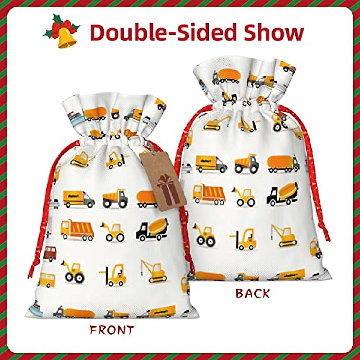 Drawstrings Christmas Gift Bags Aircraft-Motor-Car-Excavator Presents Wrapping Bags Xmas Gift Wrapping Sacks Pouches Medium