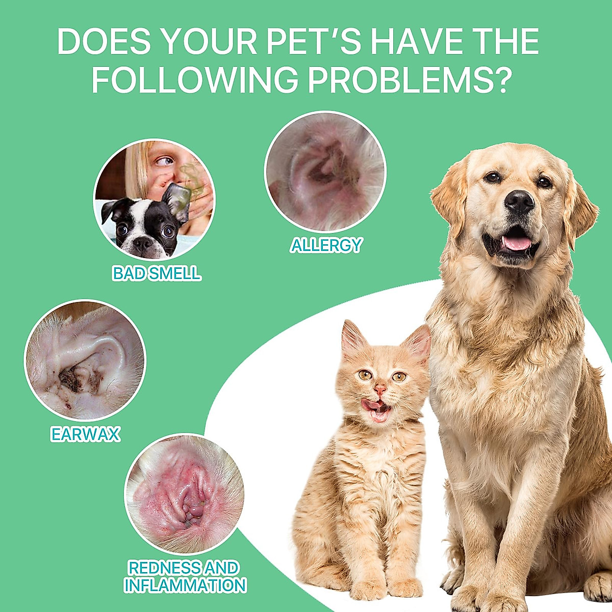 ZIXAOK Dog Ear Cleaner 30g & Eye Wipes 150 Sheets - Ear Odor Removal, Tear Stain Remover, Supports Infection-Prone Ears, Gentle Pet Care Set for Dogs & Cats