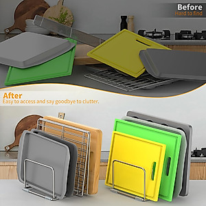 2-Pack Cutting Board Organizer, Cutting Board Holder Stand, Stainless Steel Cutting Board Holder, Cutting Board Storage Rack with 4 slots for Baking Sheet and Cookie Sheet,1.0+1.2 Inch Width Slots