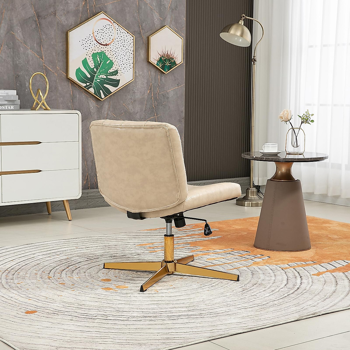 Targawerelax Criss Cross Desk Chair, Adjustable Office Chair no arms, Crisscross Chair, Home Office Desk Chairs no Wheels Cross Legged Office Chair Vanity Chair Computer pc Chair for Small Spaces