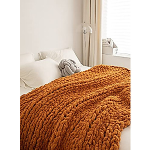 Chunky Knit Blanket Soft Chenille Yarn Knitted Throw Blanket 50"X60" Handmade Cable Warm Thick Giant Blanket for Couch Bed Trips (Burnt Orange, Throw 50“x60”)