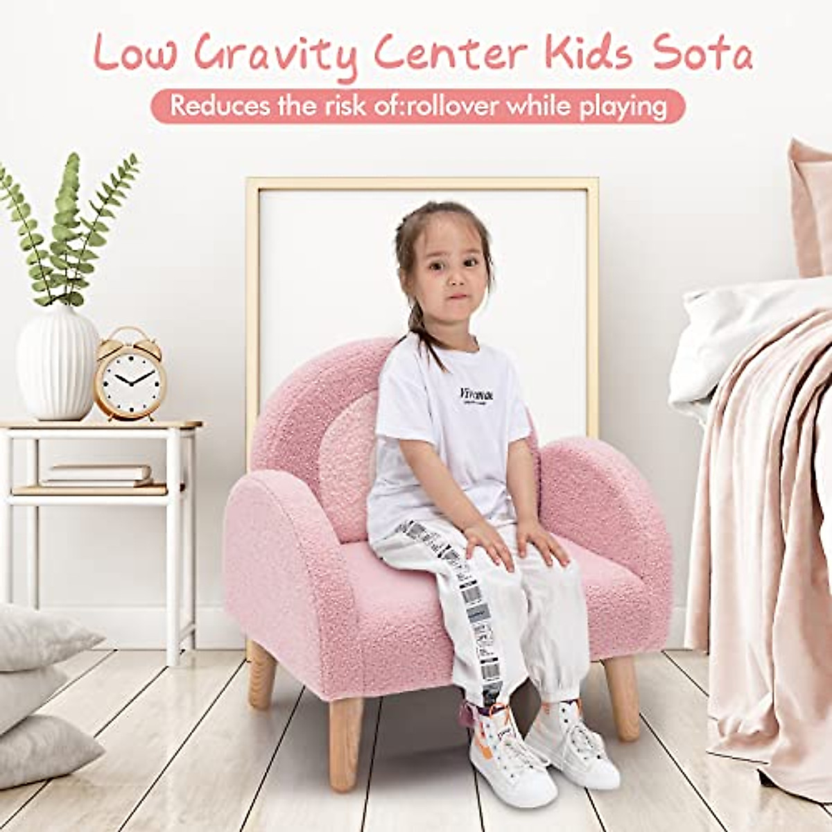 INFANS Kids Sofa, Toddler Armchair with Solid Wooden Frame Anti-Tipping Design Plush Fabric, Upholstered Children Chair for Kindergarten Playroom Preschool, Gift for Boys Girls, Toddler Couch