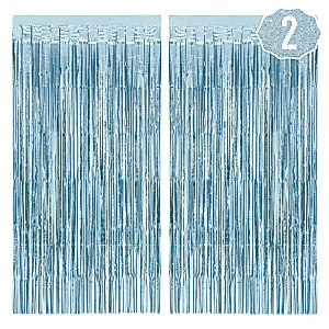 xo, Fetti Party Decorations Matte Blue Fringe Foil Curtain - Set of 2 | Bachelorette Bridal Shower Backdrop, Wedding, Birthday Photo Booth