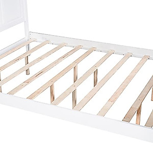 BIADNBZ Queen Size Canopy Platform Bed with Headboard and Footboard,Wooden Bedframe with Slat Support Leg for Bedroom Guest Room,No Box Spring Needed,White