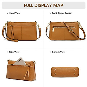 Kattee Genuine Leather Crossbody Bags for Women, Small Wristlet Purses for Women, Brown