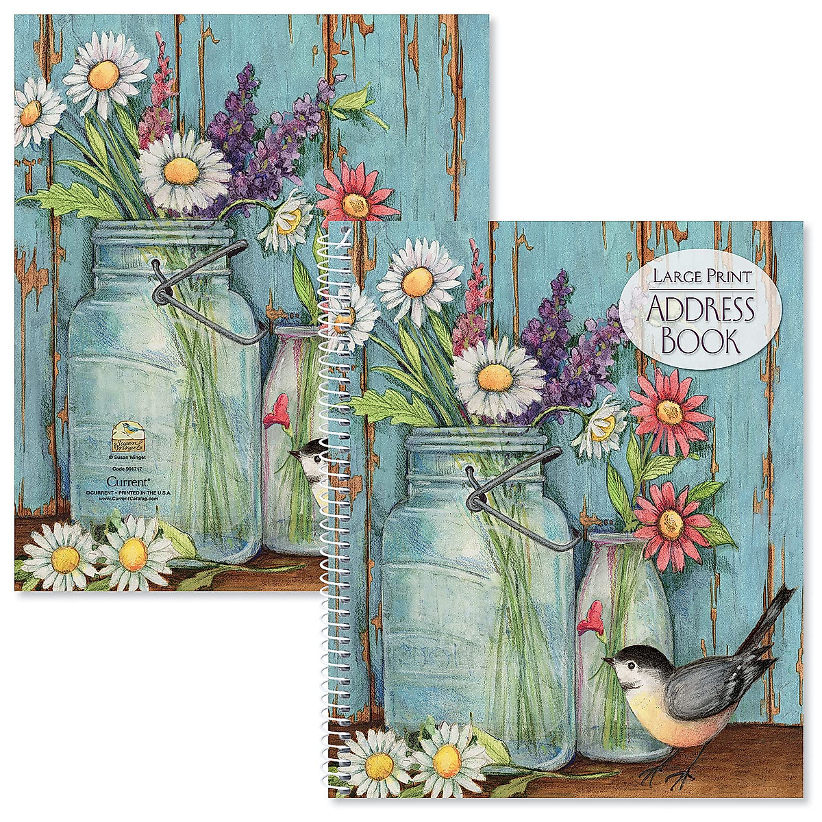 Large Print Jar Address Book by Susan Winget - Large Print Address Book, 56 Pages, Big 7 inch by 8-1/2 inch, Spiral-Bound, Easy Reading Legible Print Forms