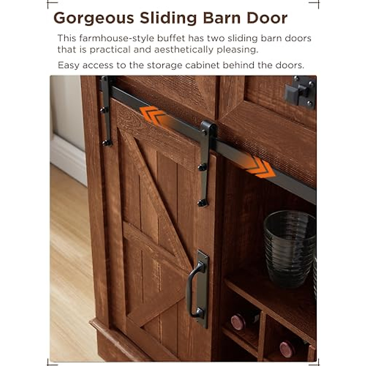 OKD Farmhouse Bar Cabinet with Sliding Barn Door, 72" Rustic Buffet with Hutch with Wine and Glasses Rack, 3 Drawers, Storage Shelves, Sideboard Cupboard for Kitchen, Dining Room, Reclaimed Barnwood