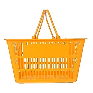 Hemobllo Picnic Basket Shopping Basket, Plastic Mall Shopping Basket Merchandise Storage Basket Portable 16L Baskets with Handles for Retail Store Supermarket Shop (Orange) Shopping Cart
