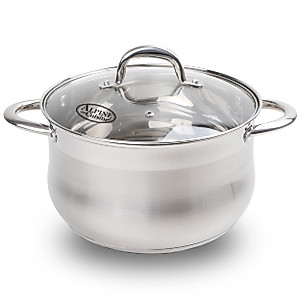 Alpine Cuisine Stainless Steel Dutch Oven Belly Shape 2 Quart - Dutch Oven Pot with Lid, Stove Top Cookware for Cooking, Comfortable Handles, Dishwasher Safe & Easy to Clean