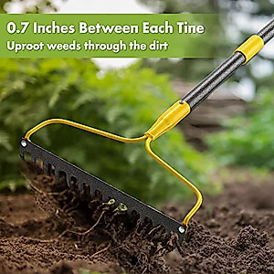 Garden Rake,14 Tines Heavy Duty Bow Rake for Lawns,60 Inch Long Handle Gardening Leaf Rake for Loosening Soil…
