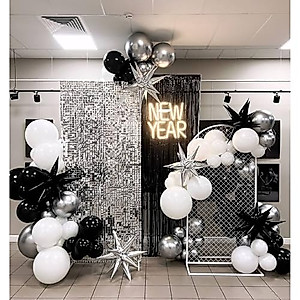 Black and Silver Balloon Garland Arch Kit with 3pcs Star Balloons, Silver and Black Balloon Confetti Latex Balloons for Birthday Wedding Graduation Baby Shower Disco Anniversary Party Decorations