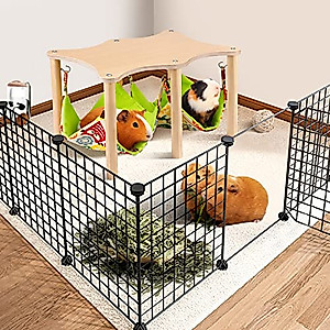 MEWTOGO Guinea Pigs Hammock with Natural Wooden Stand, Safe and Durable Hanging Hammock Bed for Piggies Chinchilla Guinea Pigs Rat Hamster Bunny Ferrets Hiding Sleeping