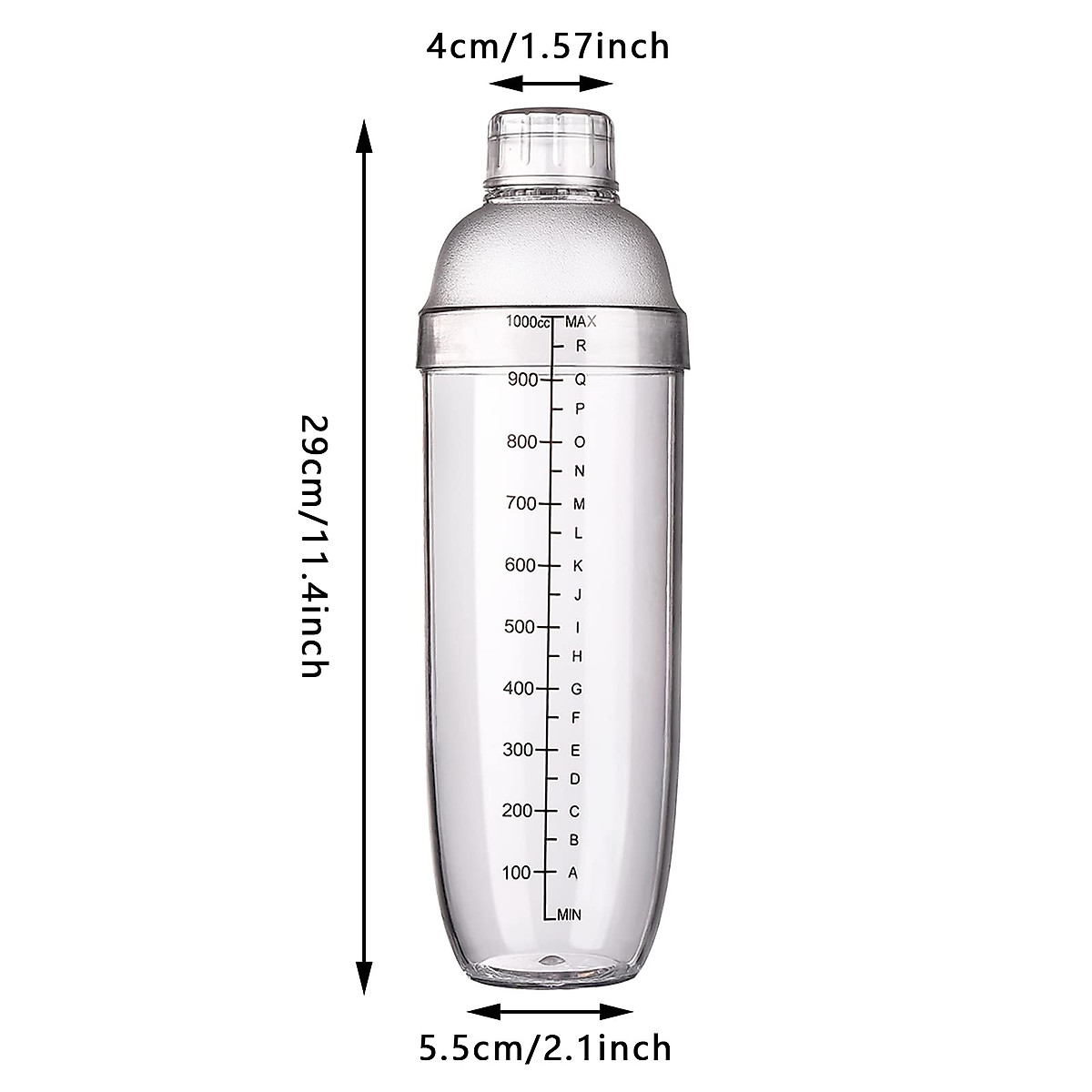 2pcs Plastic Cocktail Shaker, Transparent Drink Mixer Wine Shaker with Scales and Strainer Top for Bar Party Home Use (33oz/1000cc)