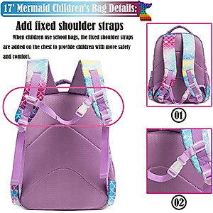 Egchescebo Girls Mermaid Toy backpack School Bookbag for Girls Kids Bling Elementary Backpacks 17" 3PCS Toddler with Lunch Box Girls Bookbag Unicorn Bags Blue