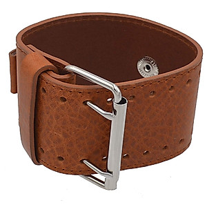 Rev Big Guy Italian Design 22mm Lug Width Wide Oily Cowhide Brown Leather Strap Cuff Watch Band BG-5