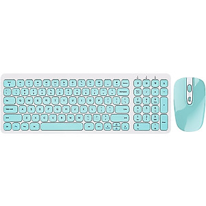 SOOOO Wireless Keyboard and Mouse Combo, Ultra Thin Quiet Portable Wireless Keyboard and 2.4GHz Wireless Mouse with Nano USB Receiver for Windows Laptop PC Notebook (White(Blue Keys))