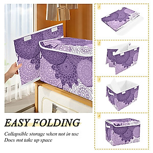 Kigai Purple Mandala Boho Storage Bin, Storage Baskets with Lids Large Organizer Collapsible Storage Bins Cube for Bedroom, Shelves, Closet, Home, Office 16.5 X 12.6 X 11.8 Inch