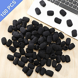 100 Pieces Mini Foam Microphone Windscreen Mic Covers Foam Protection for Small Lapel and Headset Microphones, Black