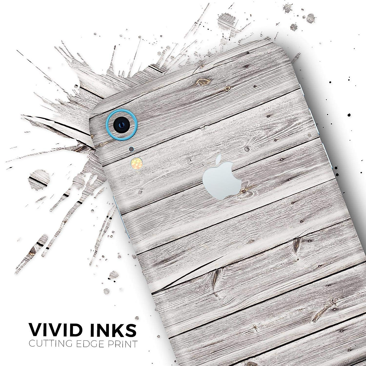 Aged White Wood Planks - DesignSkinz Protective Vinyl Decal Wrap Skin Cover Compatible with The Apple iPhone XR (Full-Body, Screen Trim & Back Glass Skin)