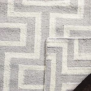 SAFAVIEH Dhurries Collection 8' x 10' Grey/Ivory DHU562B Handmade Flatweave Premium Wool Area Rug