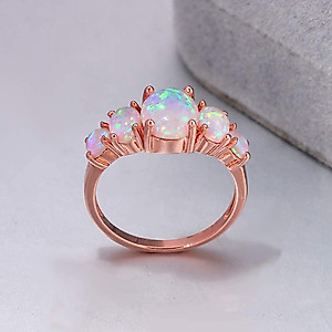 CiNily 14K Rose Gold Plated Pink Fire Opal Ring for Women October Birthstone Engagement Wedding Ring Size 7