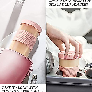 Reusable Boba Cup Bubble Tea Cup 2 Pack, 24Oz Wide Mouth Smoothie Cups with Lids Straws Silicone Sleeve, Leakproof Glass Mason Jars Drinking Water Bottle Travel Tumbler for Large Pearl Christmas Gifts