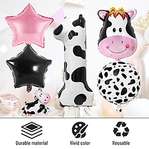 6 Pcs Cow Print Balloons 1st Birthday Party Supplies Cow Farm Animal Theme Decorations Cowgirl Western 40 Inch Number 1 Balloon Star for Baby Shower Girls Boys