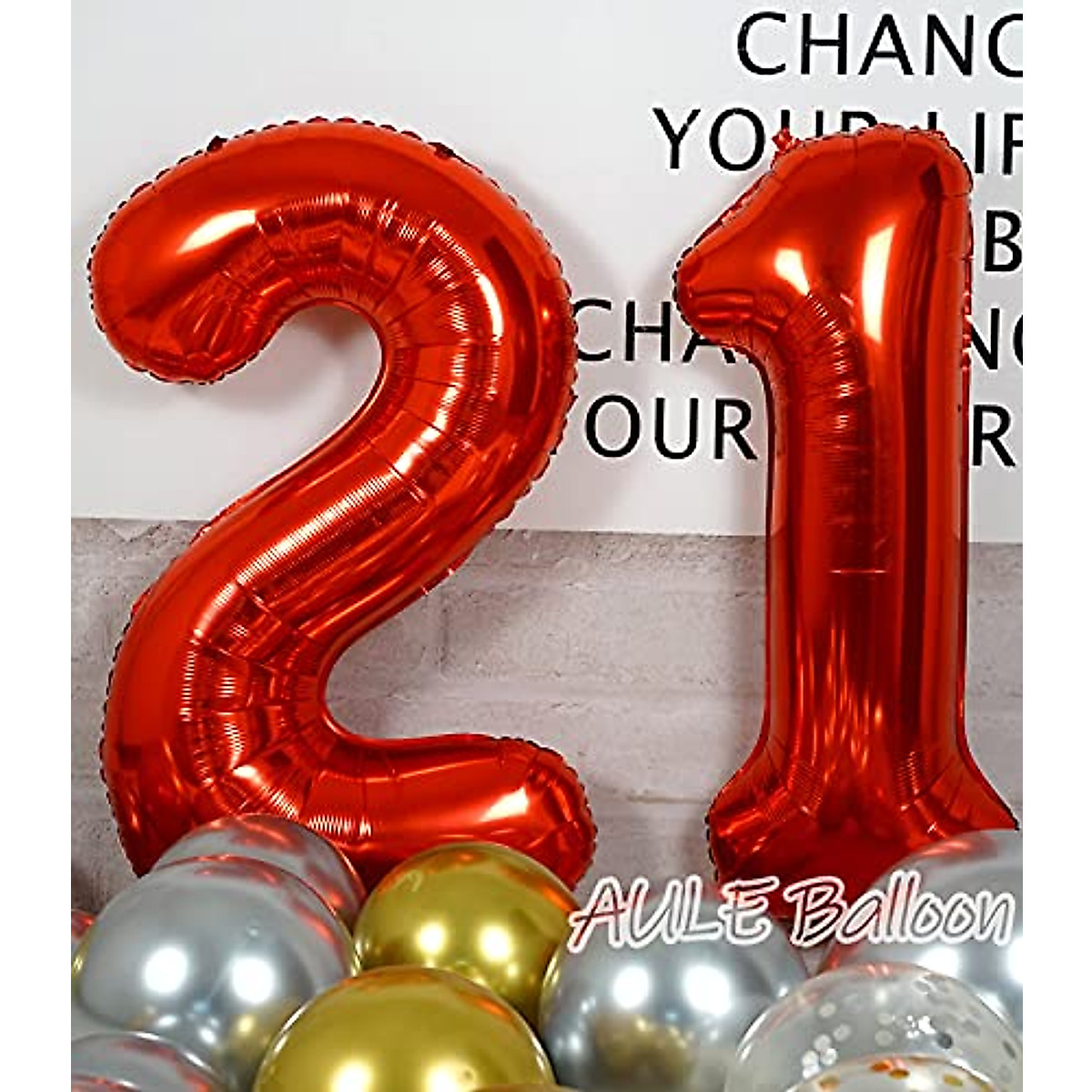 AULE 40 Inch Big Red Foil 21 Number Balloons for Women Large 21st Happy Birthday Decorations Giant Huge Helium Mylar 12 Anniversary Party Decor