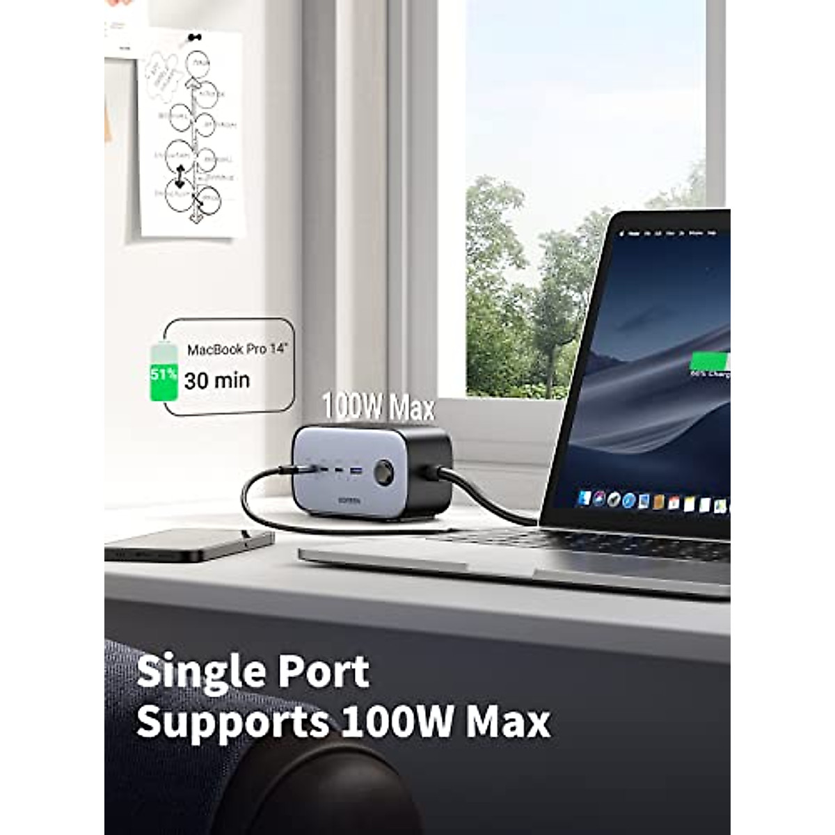 UGREEN 100W USB C Charging Station, DigiNest Pro GaN Power Strip with USB C, Desktop Charging Station with 3 AC, 3 USB C and 1 USB A, 6ft Extension Cord, for iPhone 14 Galaxy S23 iPad Air MacBook Pro