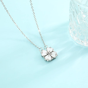 VANGETIMI 2 in 1 Four Leaf Clover Charm Lucky Necklace Heart Crystal Pendant Necklace Silver Link Mother's Day Gifts Jewelry for Women