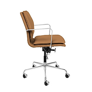 Laura Davidson Furniture Lexi II Padded Office Chair - Mid Back Desk Chair with Arm Rest, Swivel & Cushion Availability, Made of Faux Leather, Tan