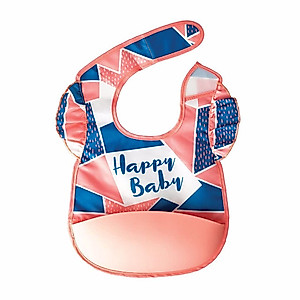 Tiny Twinkle Silicone Pocket Bibs - Waterproof Bibs Babies, Food Catching, Mess-Proof Bibs for 6-24 Months Old Baby Boy and Girl, Toddlers, 2-Pack (Shine, Happy)
